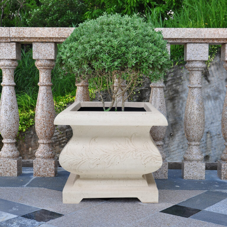 21.25 in. Aged White Square Cast Stone Fiberglass Bombe Planter ...